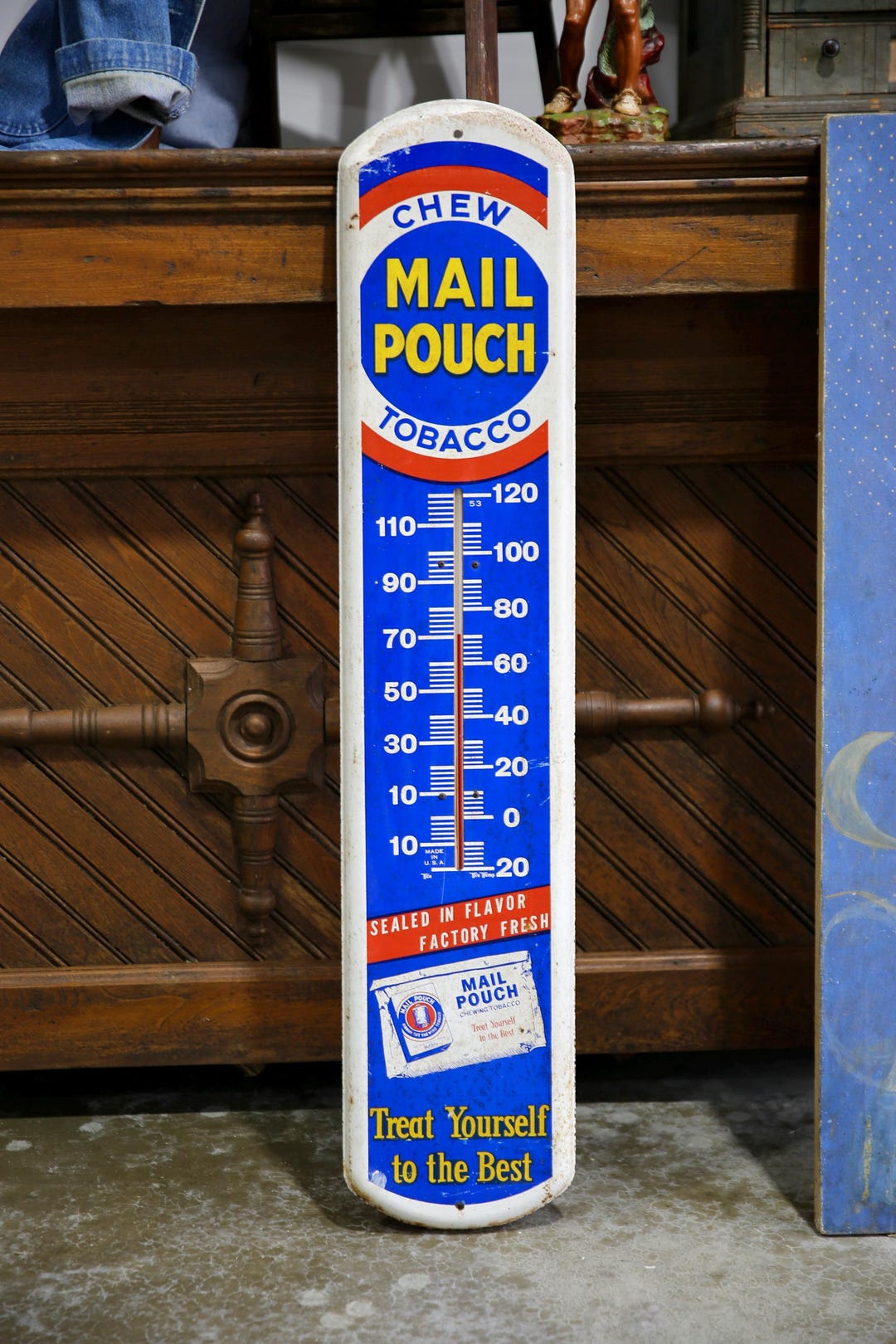 Vintage Mail Pouch Metal Thermometer Chewing Tobacco Advertising Old ...