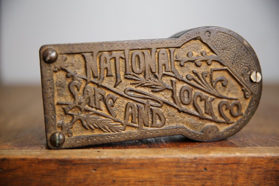 Antique National Safe Lock Co Vintage Lock Case Cover Sign Metal ...