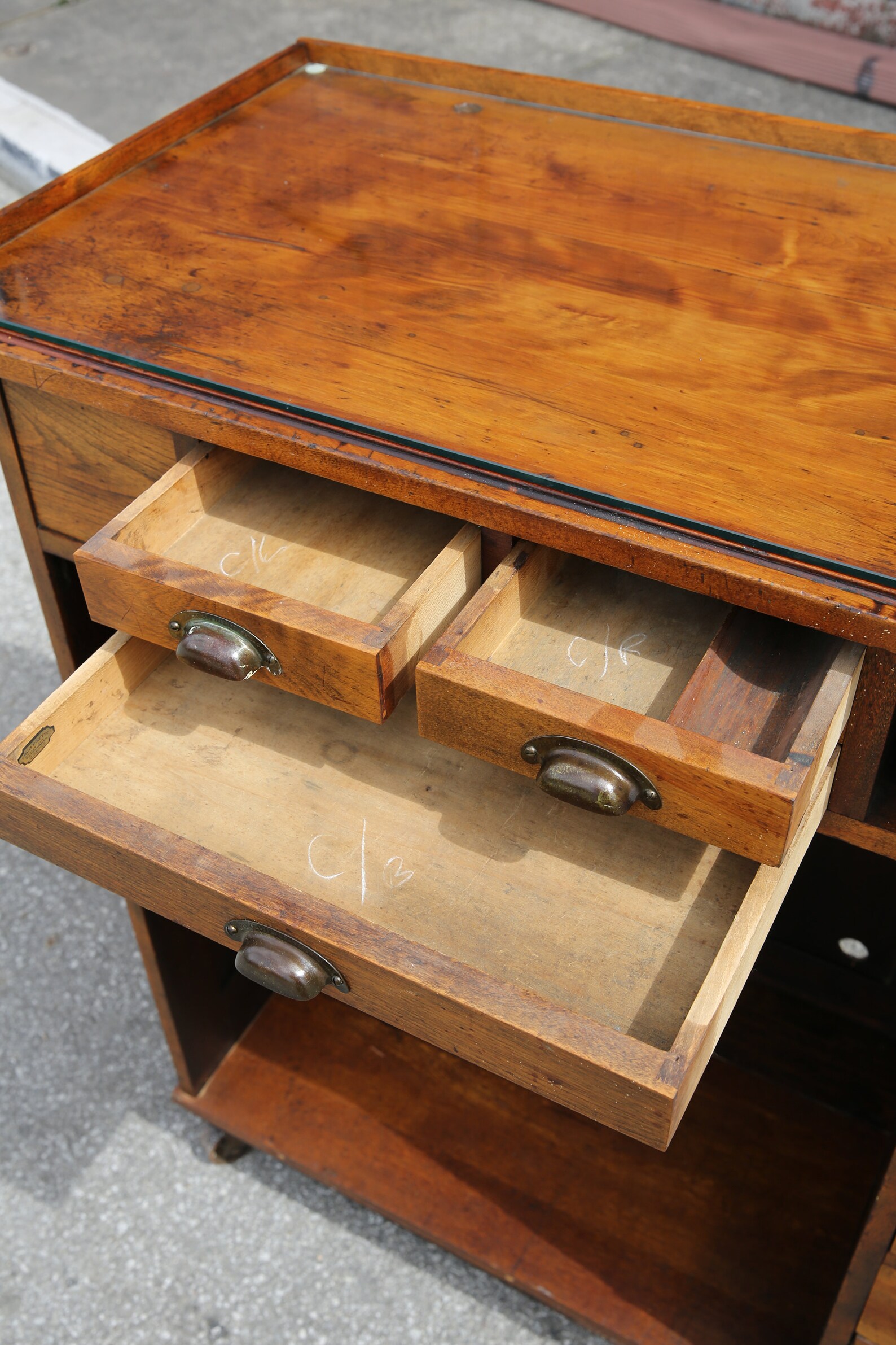 Antique Watchmakers Bench Industrial Oak Desk Apothecary Wood Drawer ...