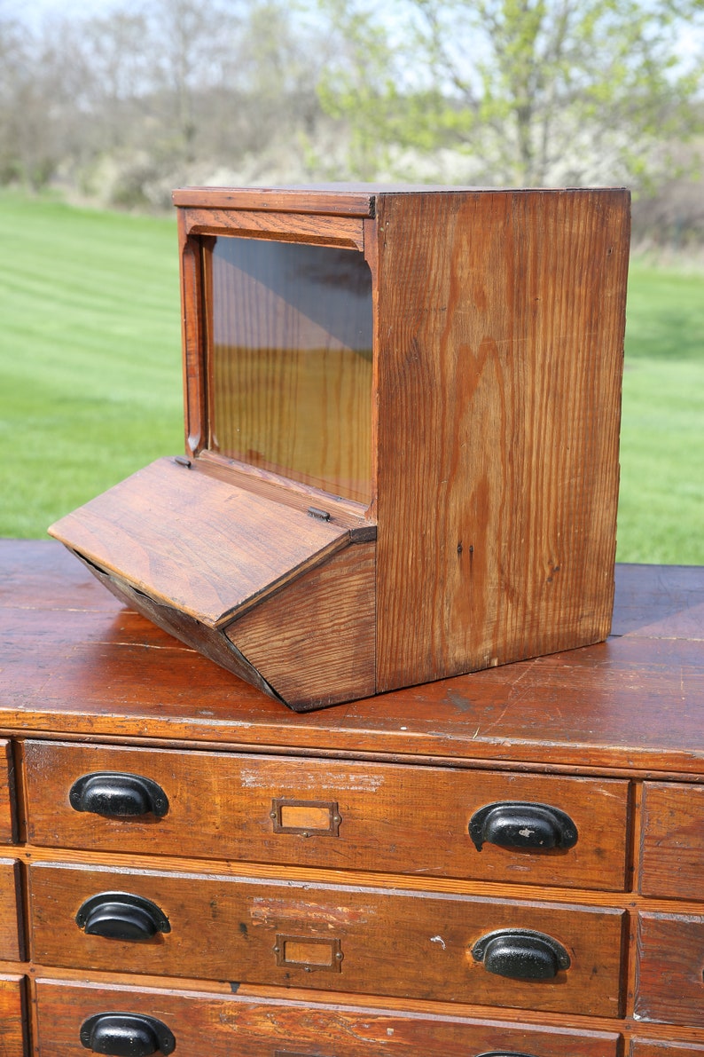 Antique Store Counter Peanut Candy Dispenser Wood Glass Display Case ...