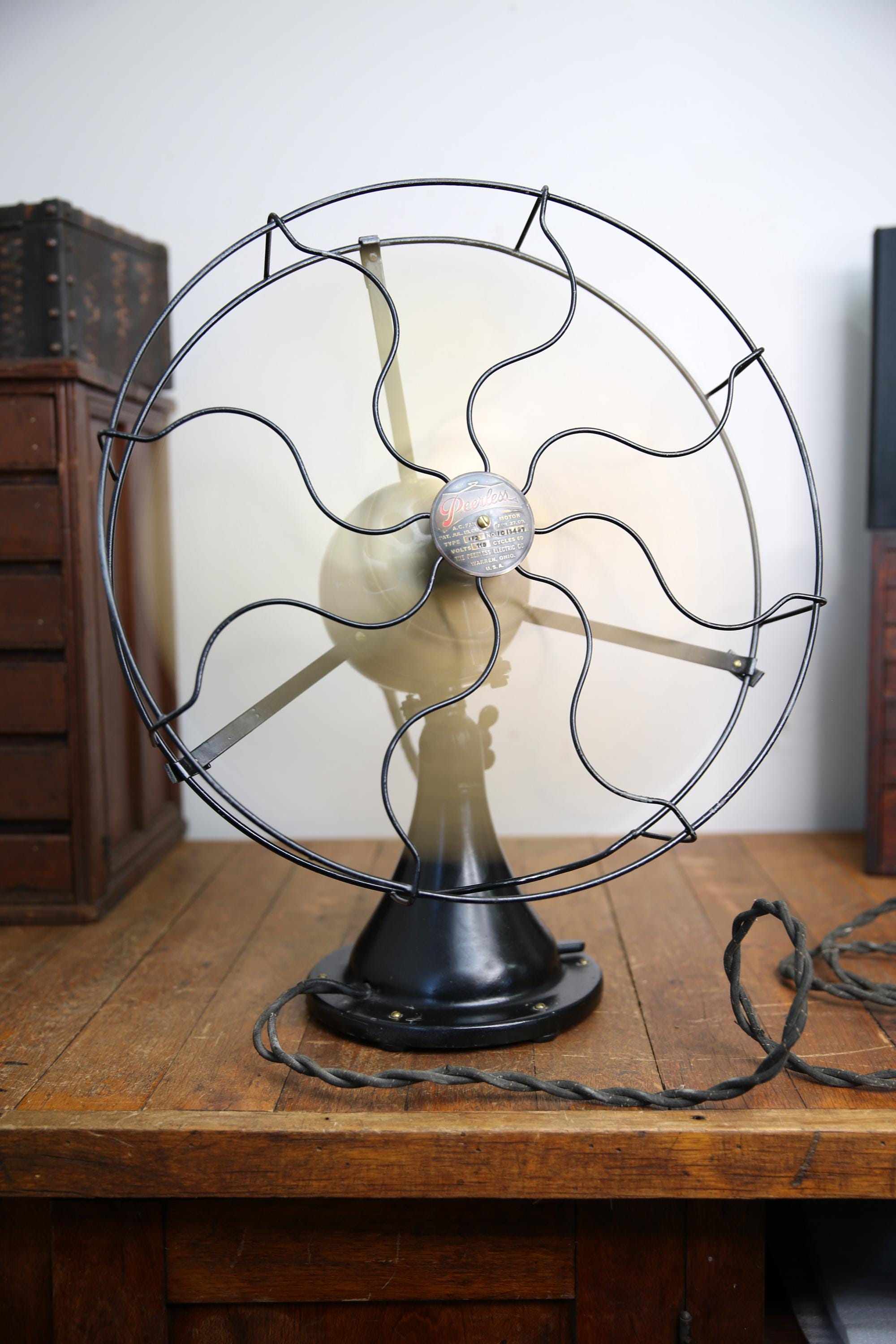 Antique Peerless Front Oscillating Electric Motor Fan 16" Brass Blade ...