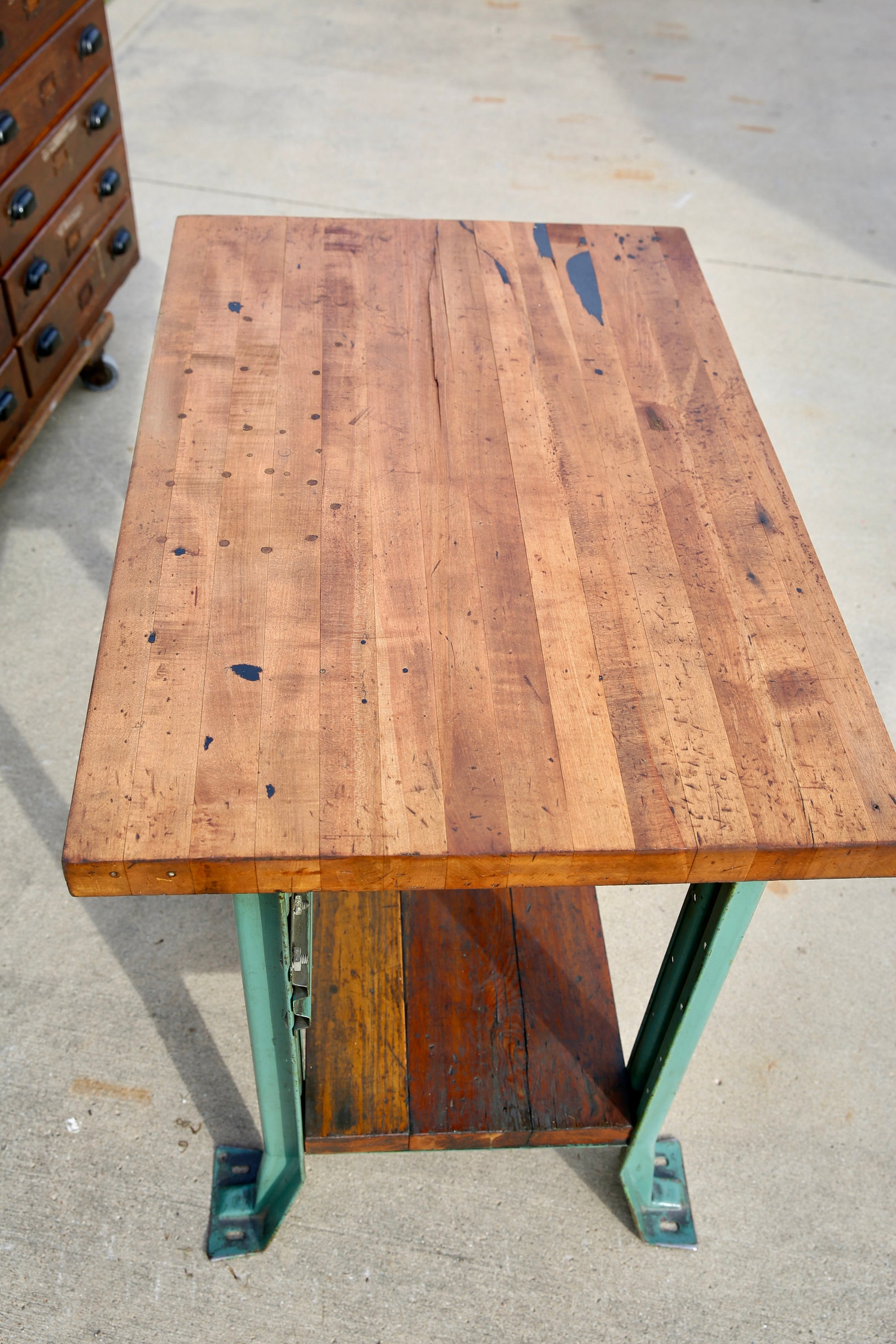 Vintage Workbench Butcher Block Wood Top Kitchen Island Table ...