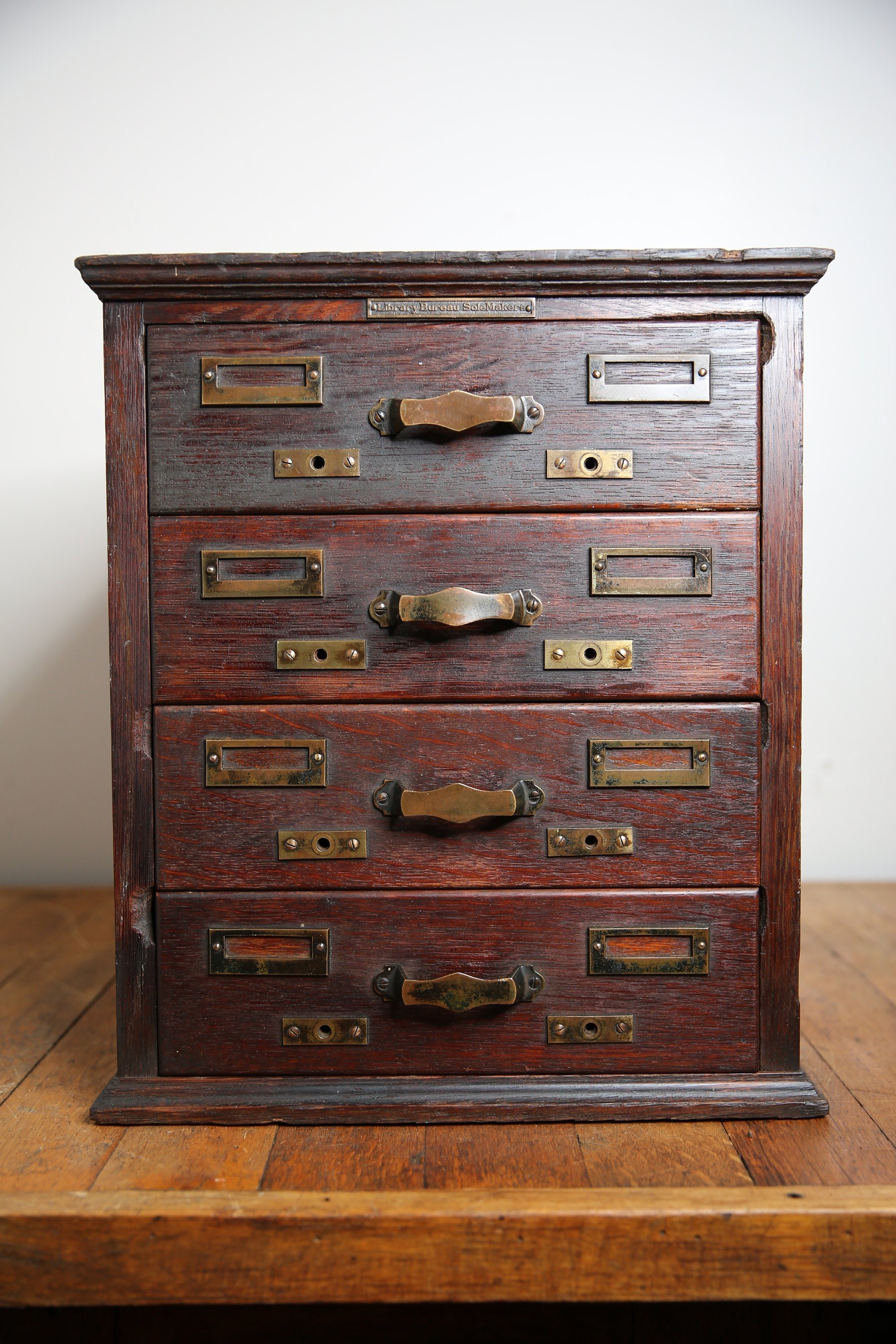 Antique Library Card Catalog Wood Oak 4 Drawer File Box Brass - Etsy