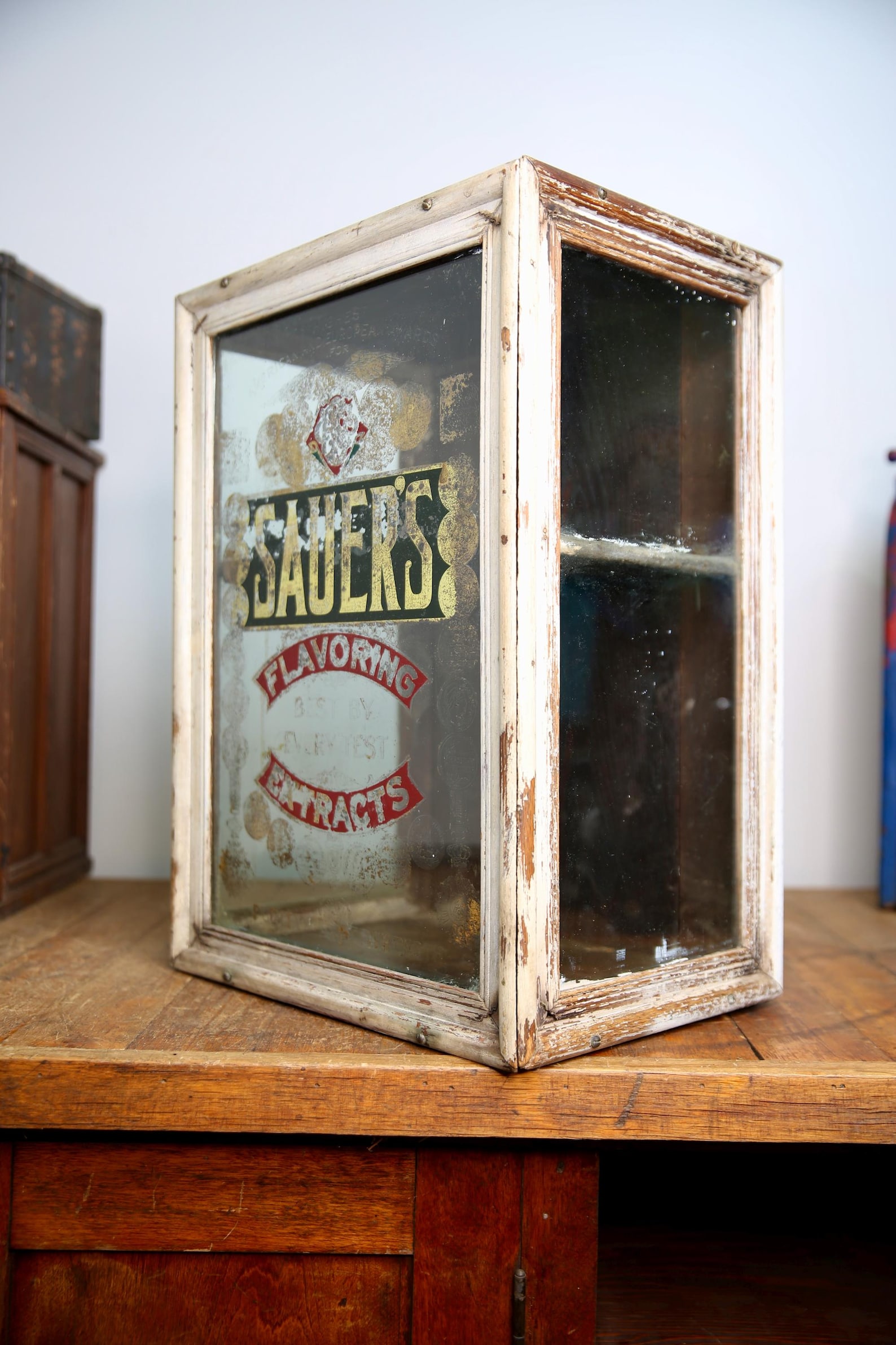 Antique Sauer's Extract Glass Display Cabinet Countertop Store Wood ...