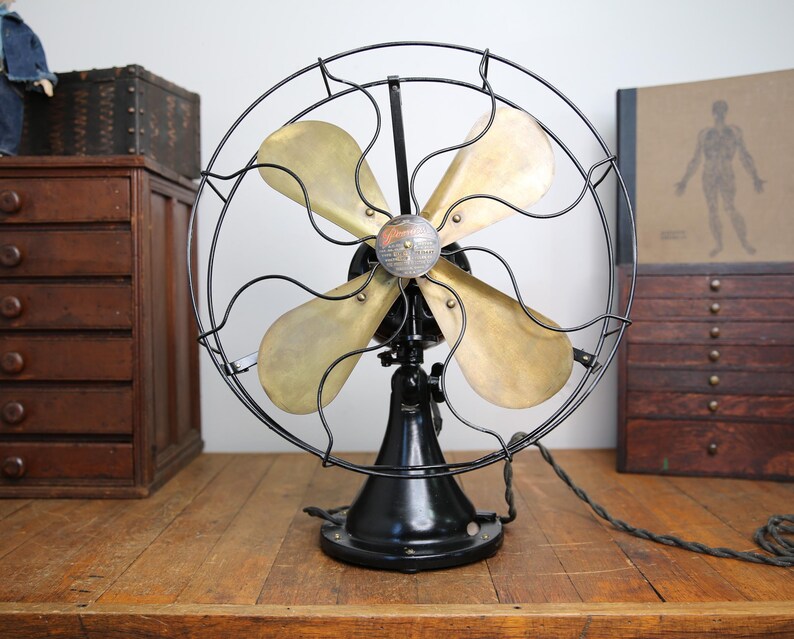 Antique Peerless Front Oscillating Electric Motor Fan 16" Brass Blade ...