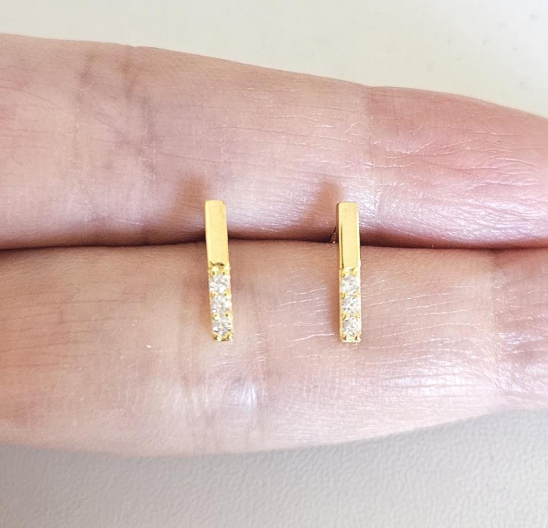 Modern Gold Bar Rod Earring Sterling Silver | Minimal Classic Daughter ...