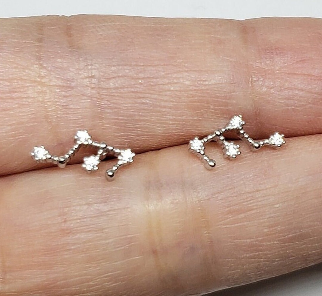 Triple Stone Sterling Silver Earrings Stud White Rhinestones Earrings ...