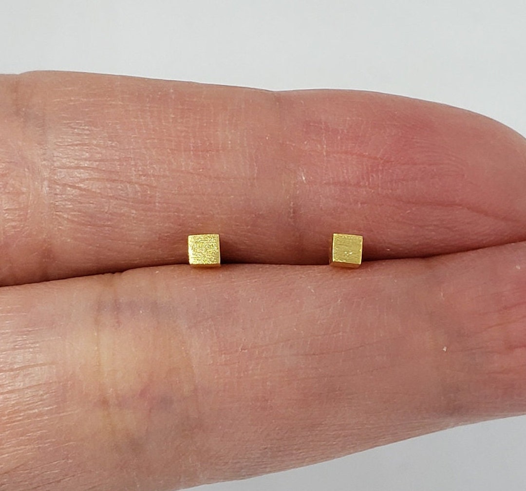 Sterling Silver Cube Earrings Dainty Small Minimalistic Geometric ...