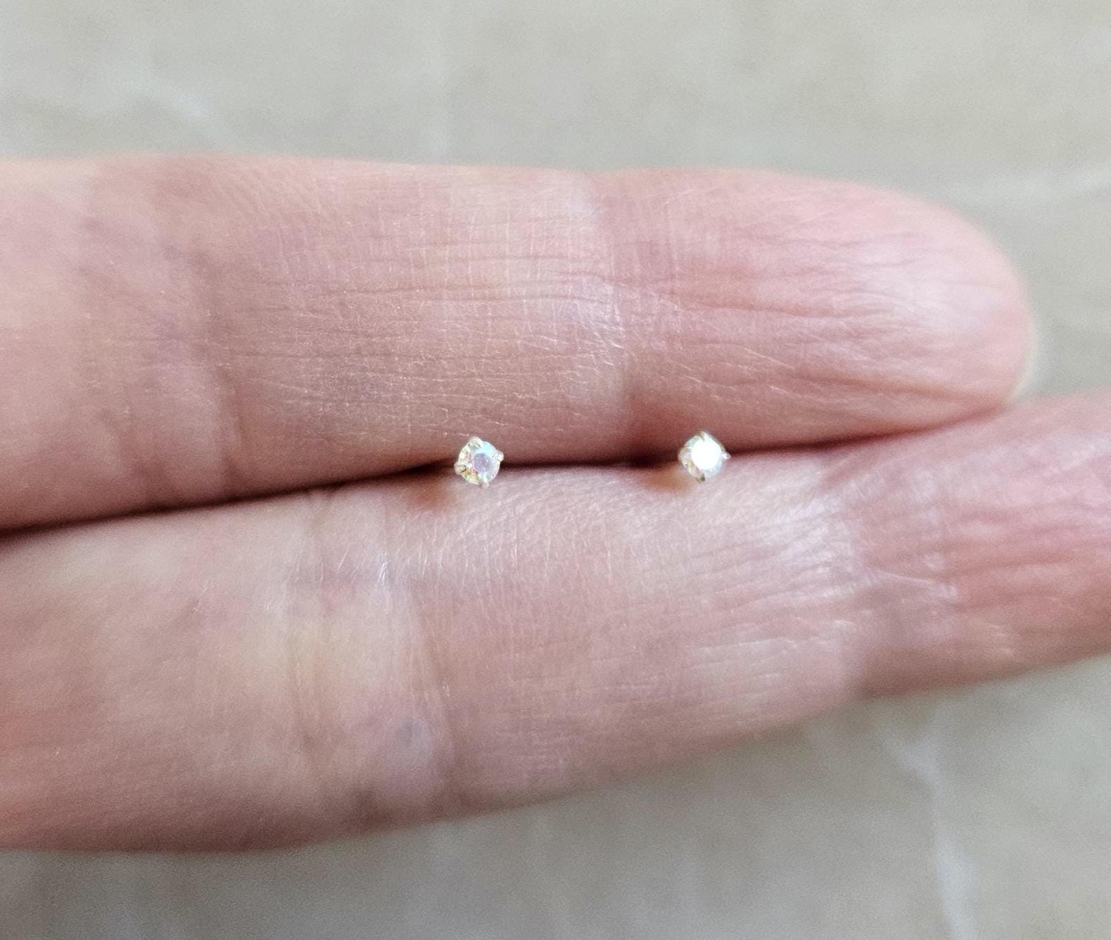 Sterling Silver Minimal Stone Earrings | Dainty Small Rhinestone ...