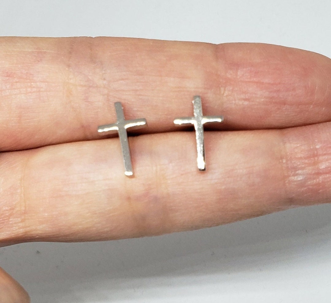 Sterling Silver Cross Earrings Minimalist Dainty Cross Stud Earrings - Etsy