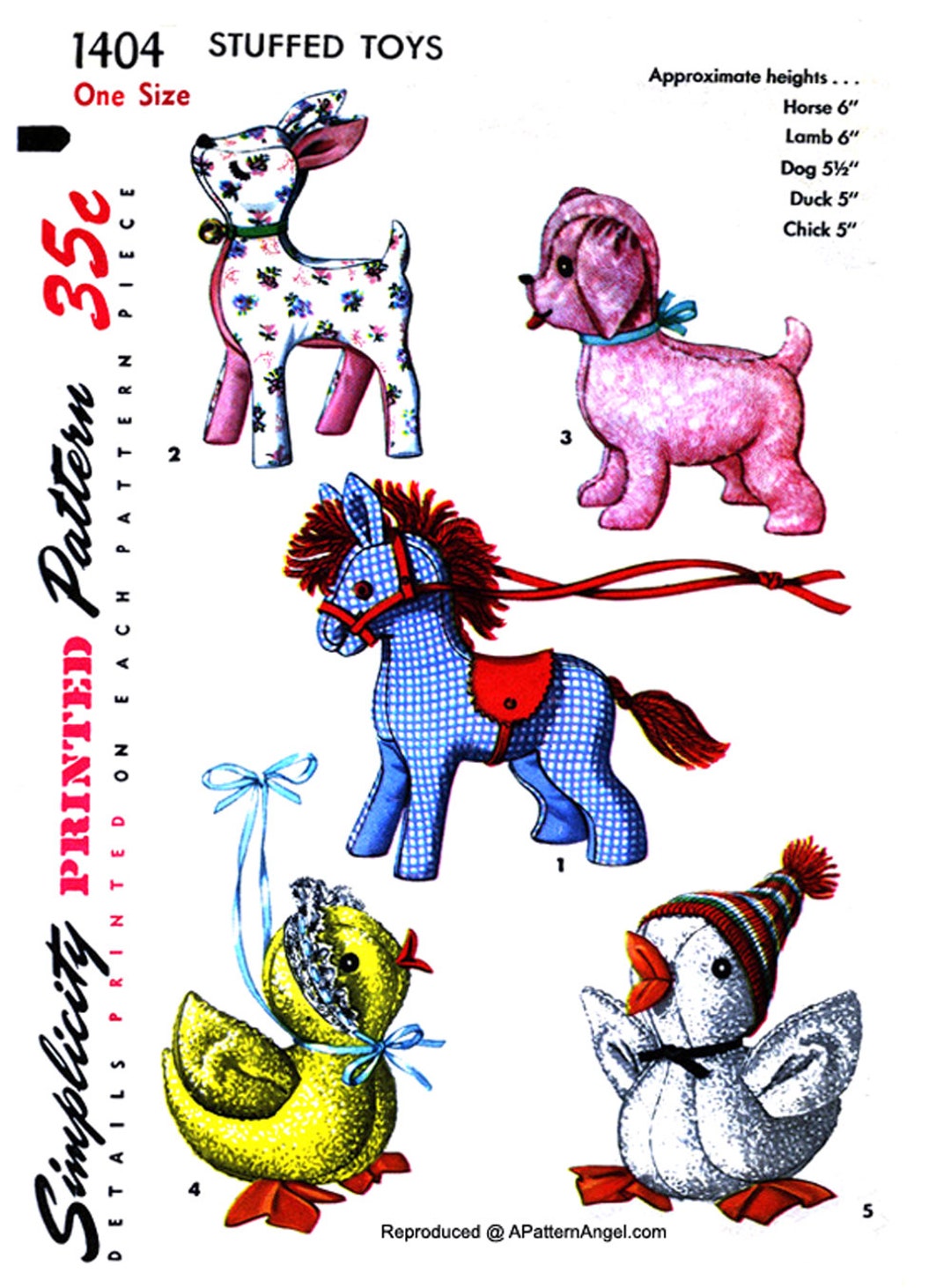 1404 Simplicity 1950s Toys Stuffed Animals Sewing Pattern chick Duck ...