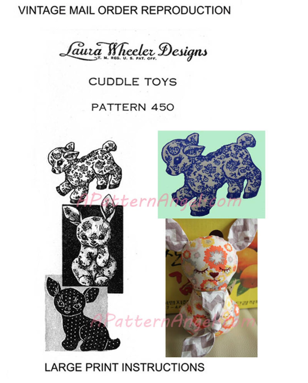 Lamb, Puppy & Bunny Vintage Sewing Pattern Laura Wheeler 450 Sew Cuddle ...