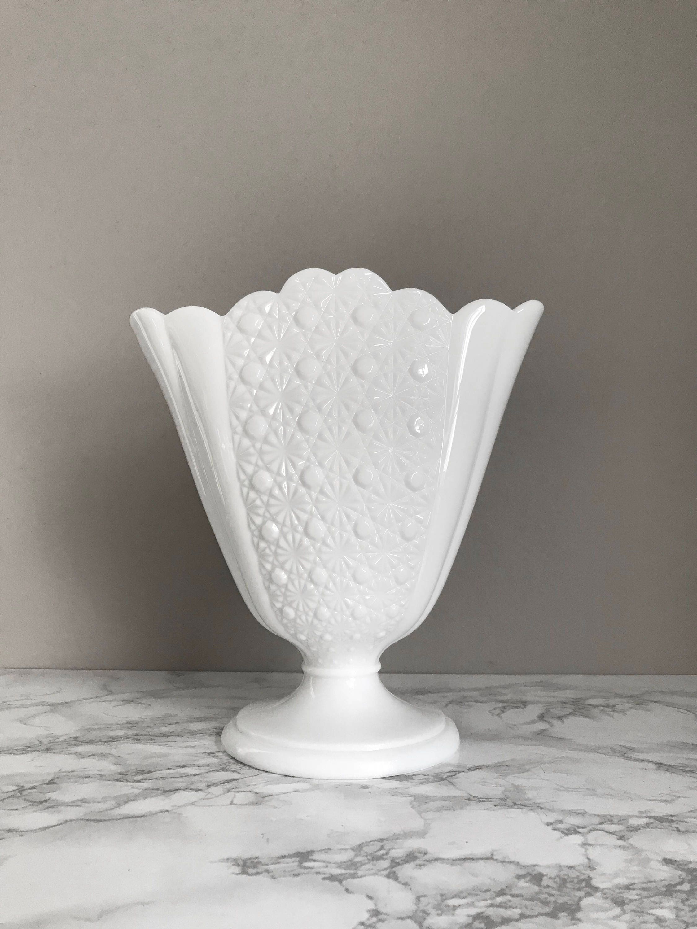 Vintage Fenton Daisy and Button Pattern White Milk Glass Flared Vase - Etsy