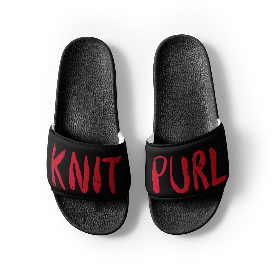Knit Purl Horror Slides Knitter Black & Red Goth Thriller Sandals Slip ...