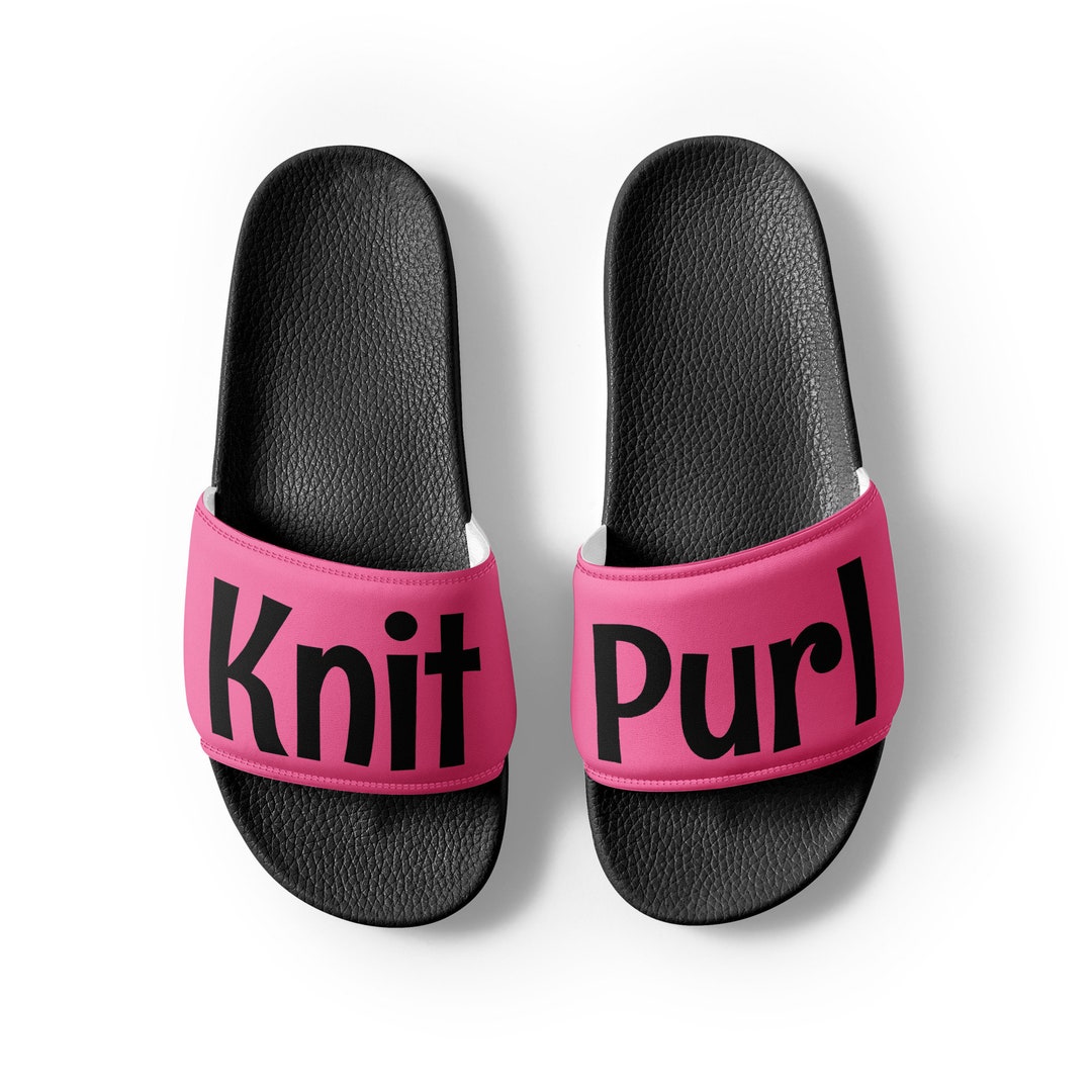 Knit Purl Pink Slides Cute Knitting Sandals Gift for Knitter Slip on ...