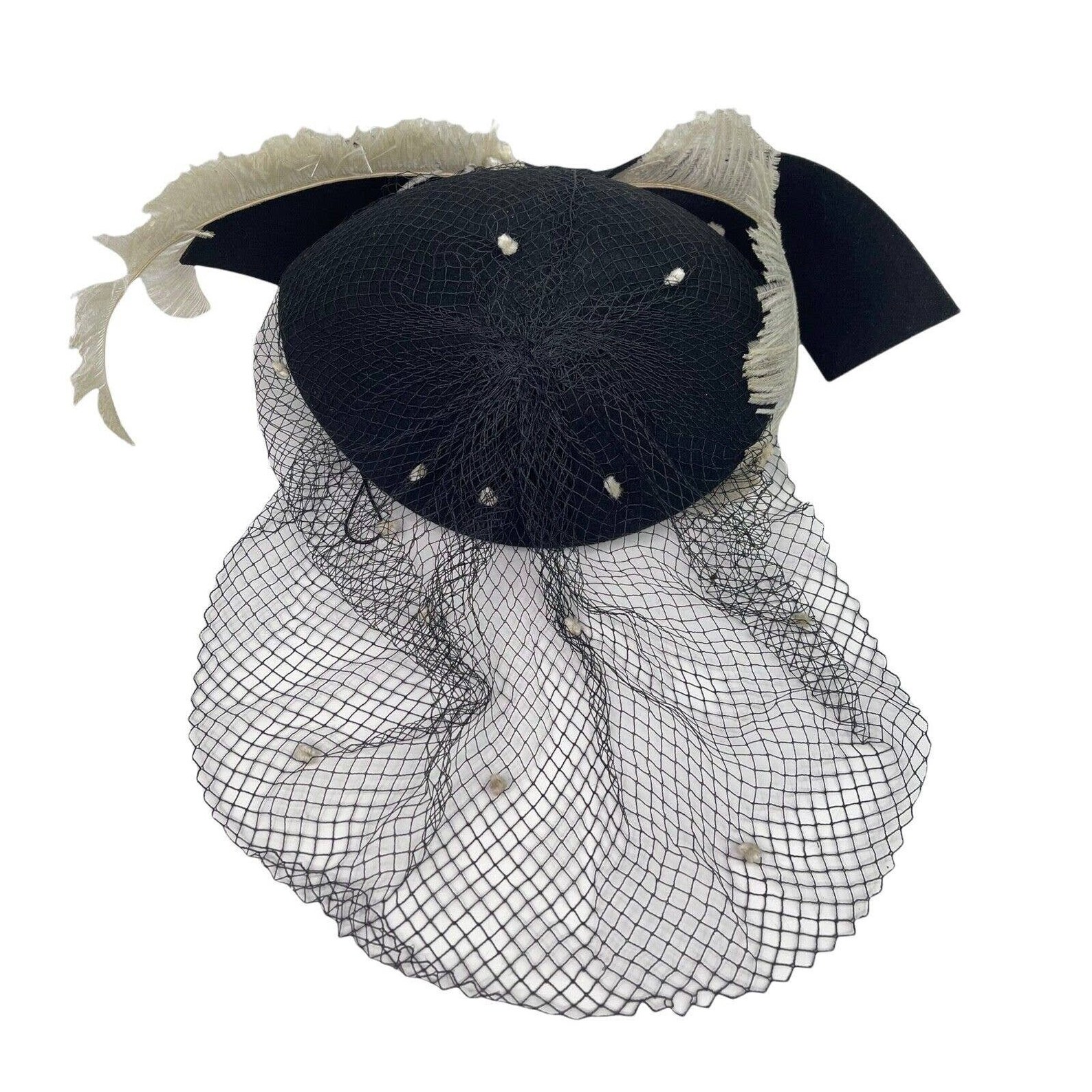 Vintage Adolfo II New York Paris Black Felt Hat With Veil and Feathers ...