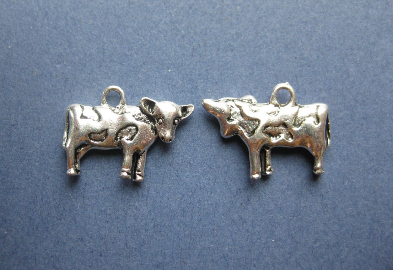 5 Cow Charms - Cow Pendants - Animal Charms - Antique Silver - 19mm X ...