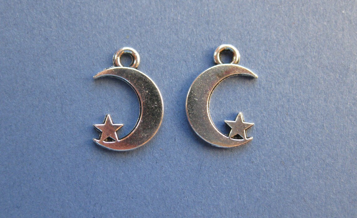 10 Moon and Star Charms Moon and Star Pendants Moon and | Etsy