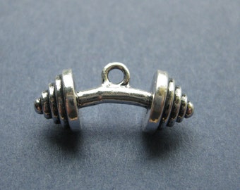 20pcs Barbell Charms 3D Fitness Charm Antique Silver Tone 21x7x6mm ...