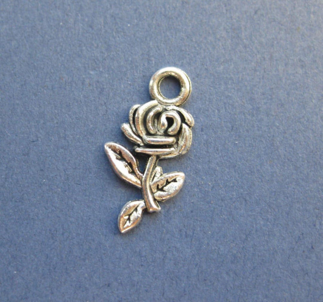 10 Rose Charms - Rose Pendant- Rose - Flower Charm - Antique Silver ...