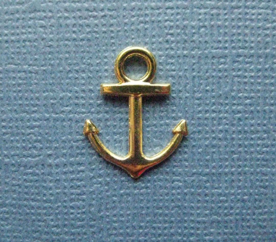 10 Anchor Charms Anchor Pendants Anchors Nautical Charm Gold Tone 15mm ...