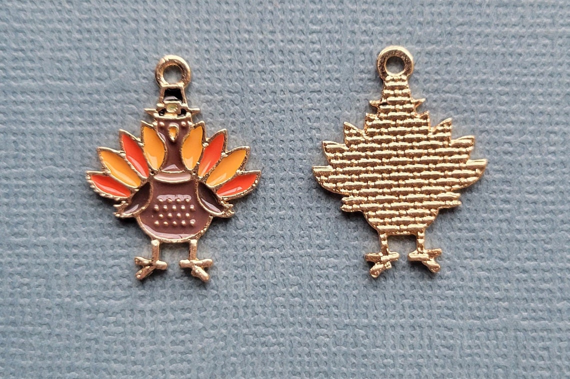 5 Turkey Charms - Turkey Pendants - Fall Charm - Thanksgiving Charm ...