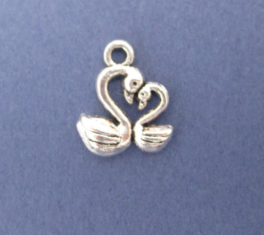 10 Swan Charm Swan Pendant Swan Heart Charm Antique Silver 12mm X 12mm ...