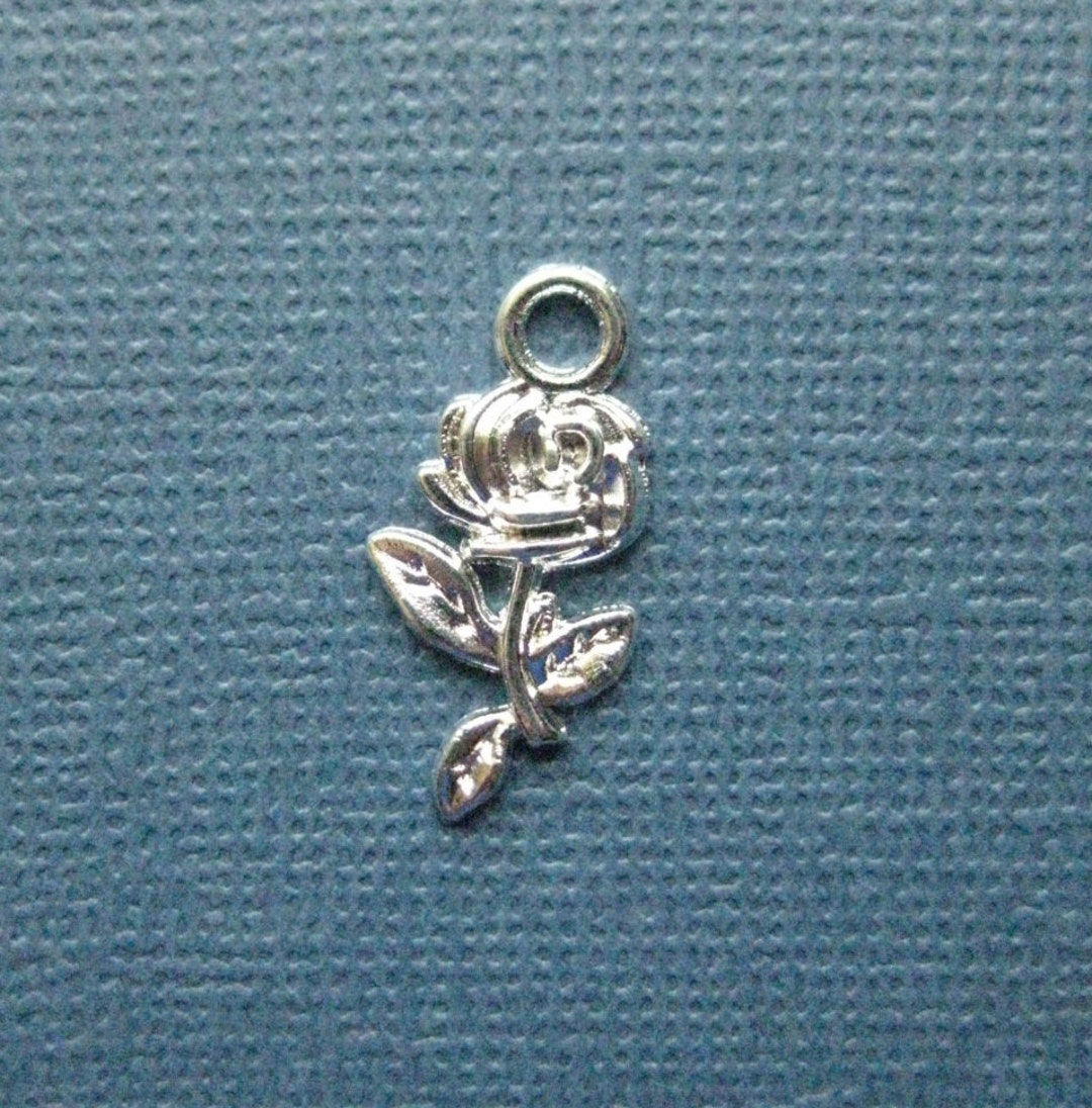 10 Rose Charms - Rose Pendant- Rose - Flower Charm - Bright Silver ...
