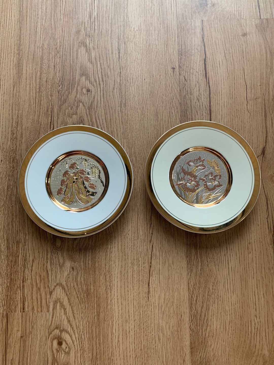 Set of 2 Vintage Japanese Chokin Plates- Geisha and Butterfly - Etsy