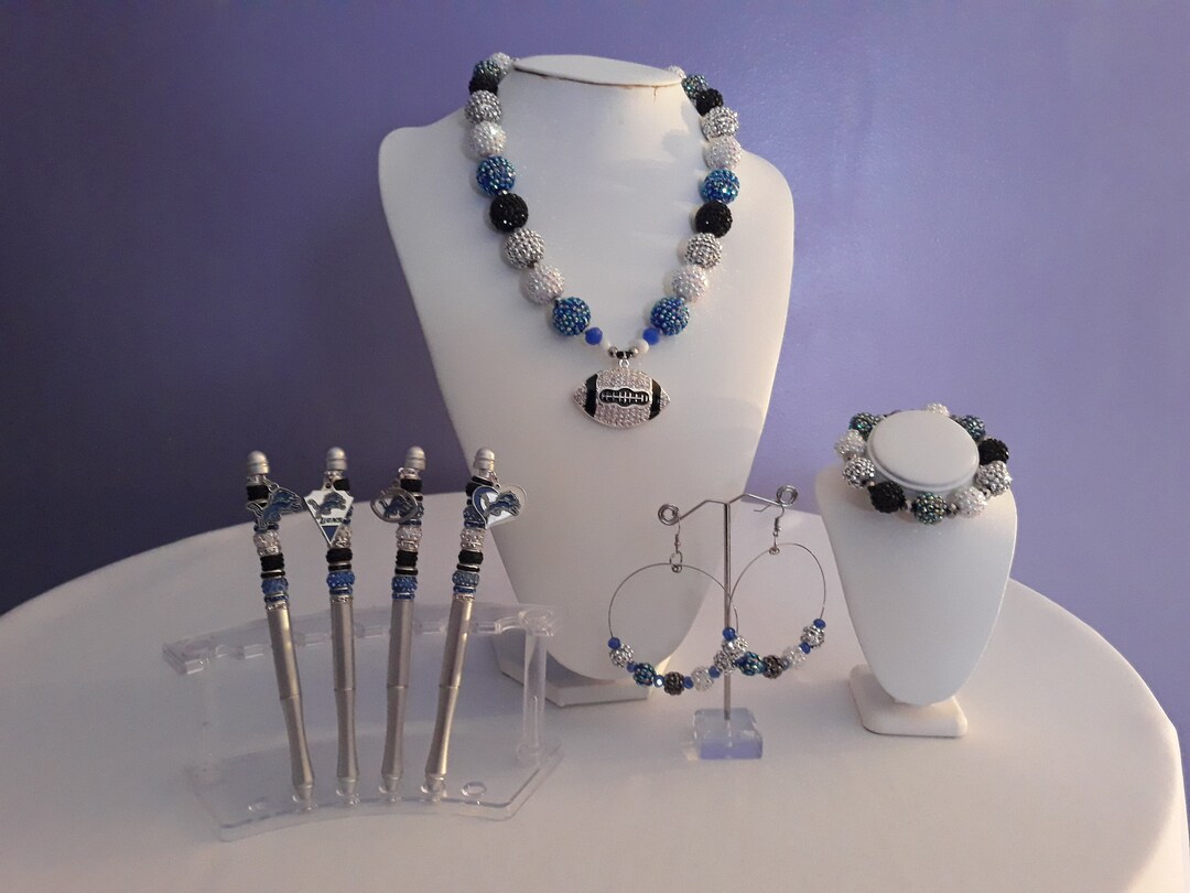 Detroit Lions Inspired Rhinestone Jewelry Set - Etsy