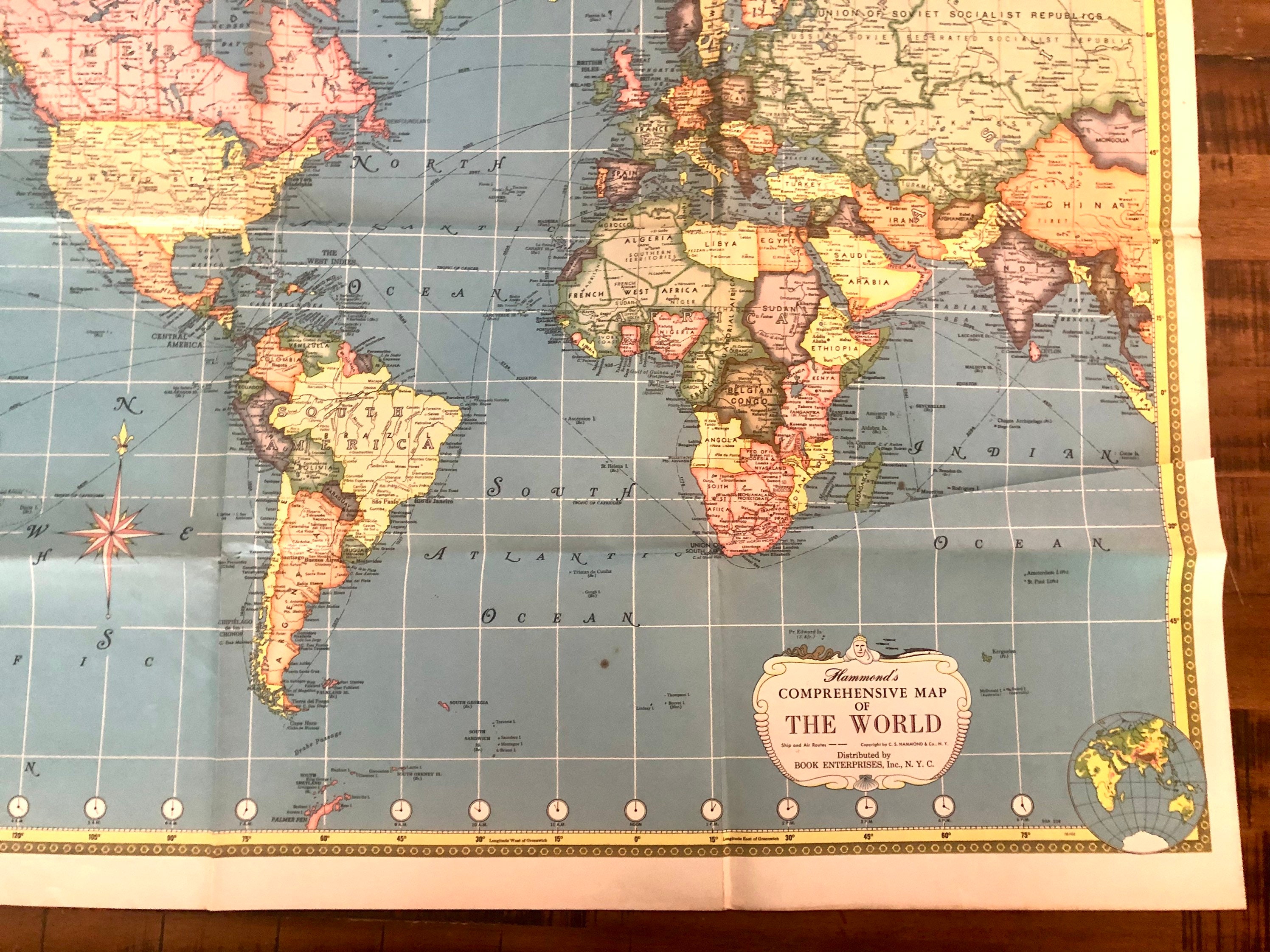 Large Original 1950s World Map / Hammond's Comprehensive / - Etsy Singapore