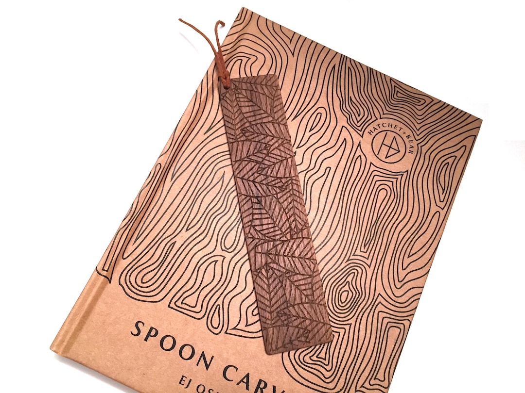 Walnut Wooden Bookmark With Engraved Leaf Pattern and Suede Accent ...