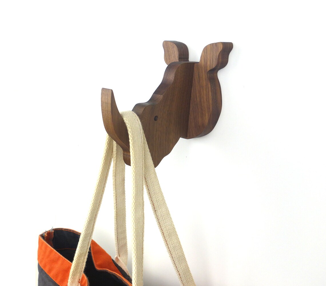 Rhino Wall Hook in Walnut: Cute Nursery Hook for Bags, Hats ...