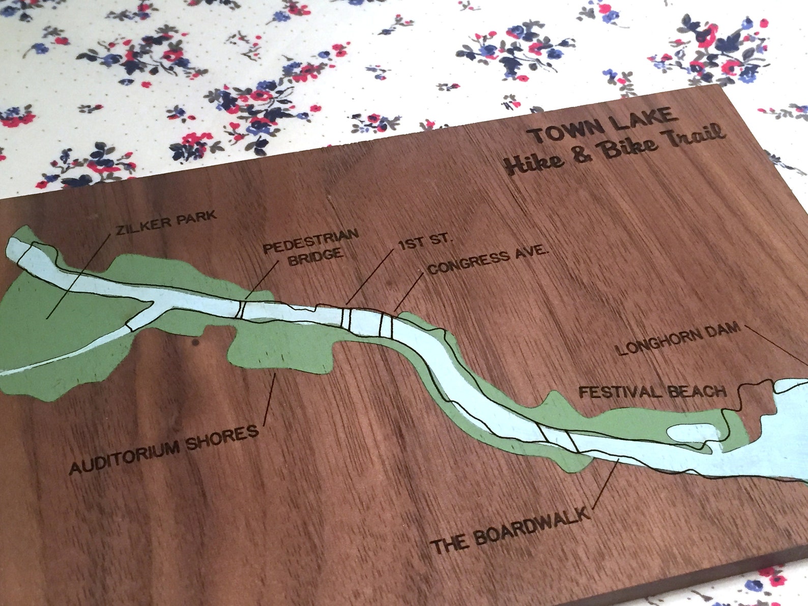 Town Lake Hike & Bike Trail Map Art: Handpainted Austin Map - Etsy