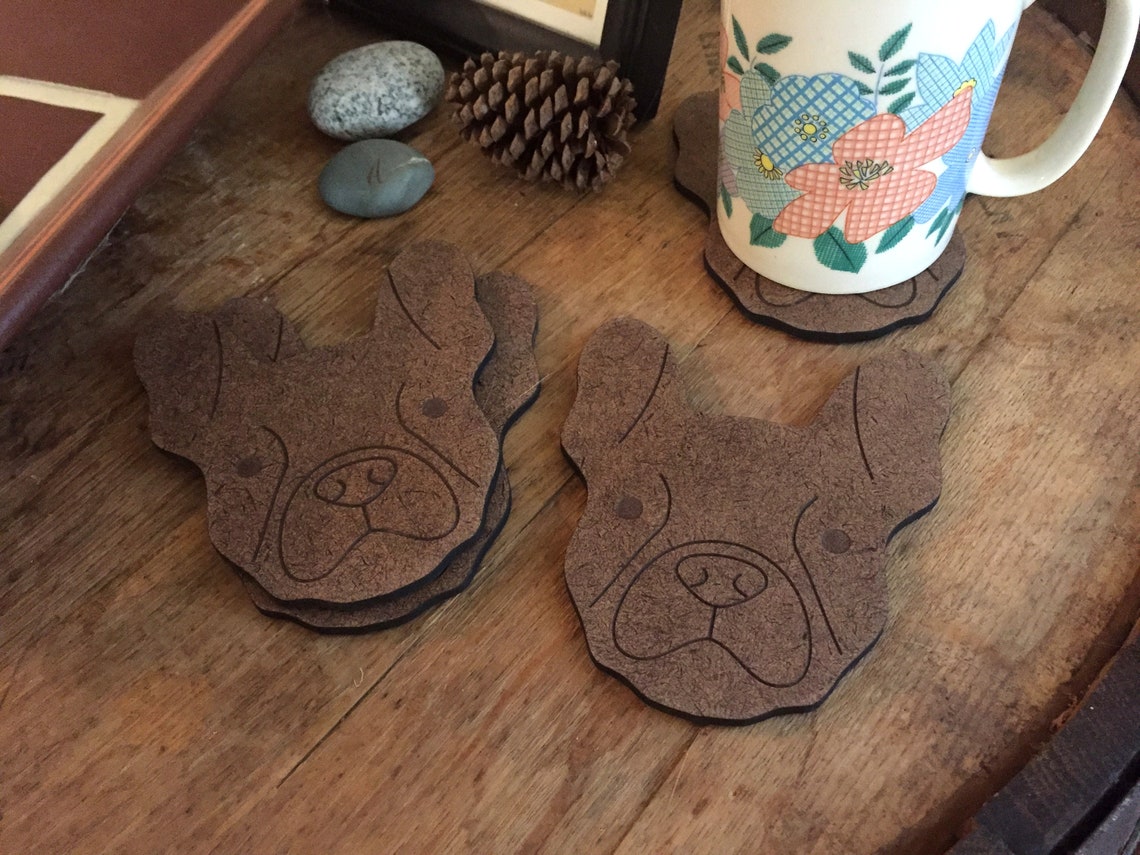 Frenchie Dog Breed Coaster, Set of 4 French Bulldog Coasters With Cork ...