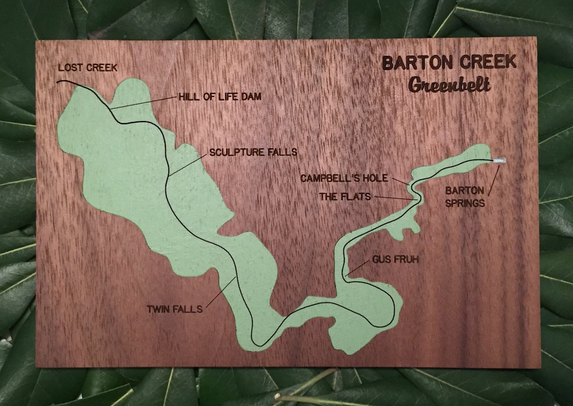 Barton Creek Greenbelt Park Map Art: Handpainted Austin Greenbelt Trail ...