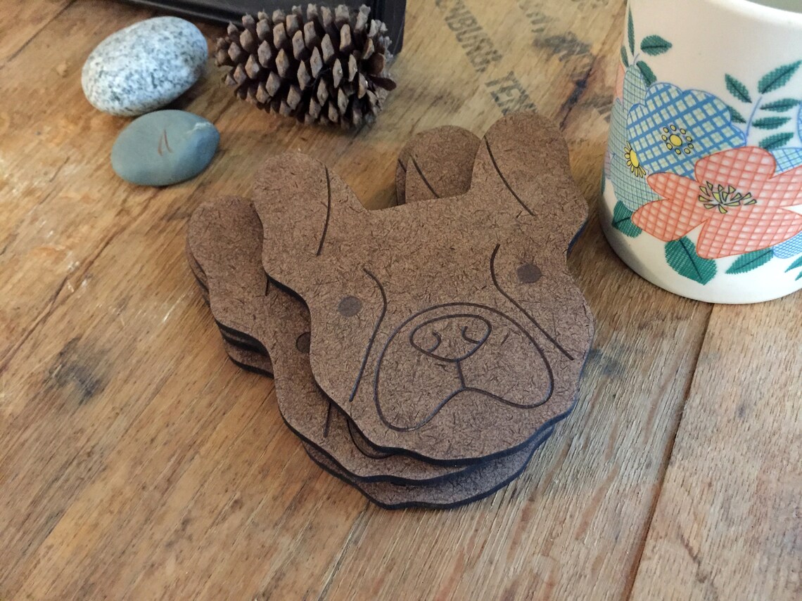 Frenchie Dog Breed Coaster, Set of 4 French Bulldog Coasters With Cork ...