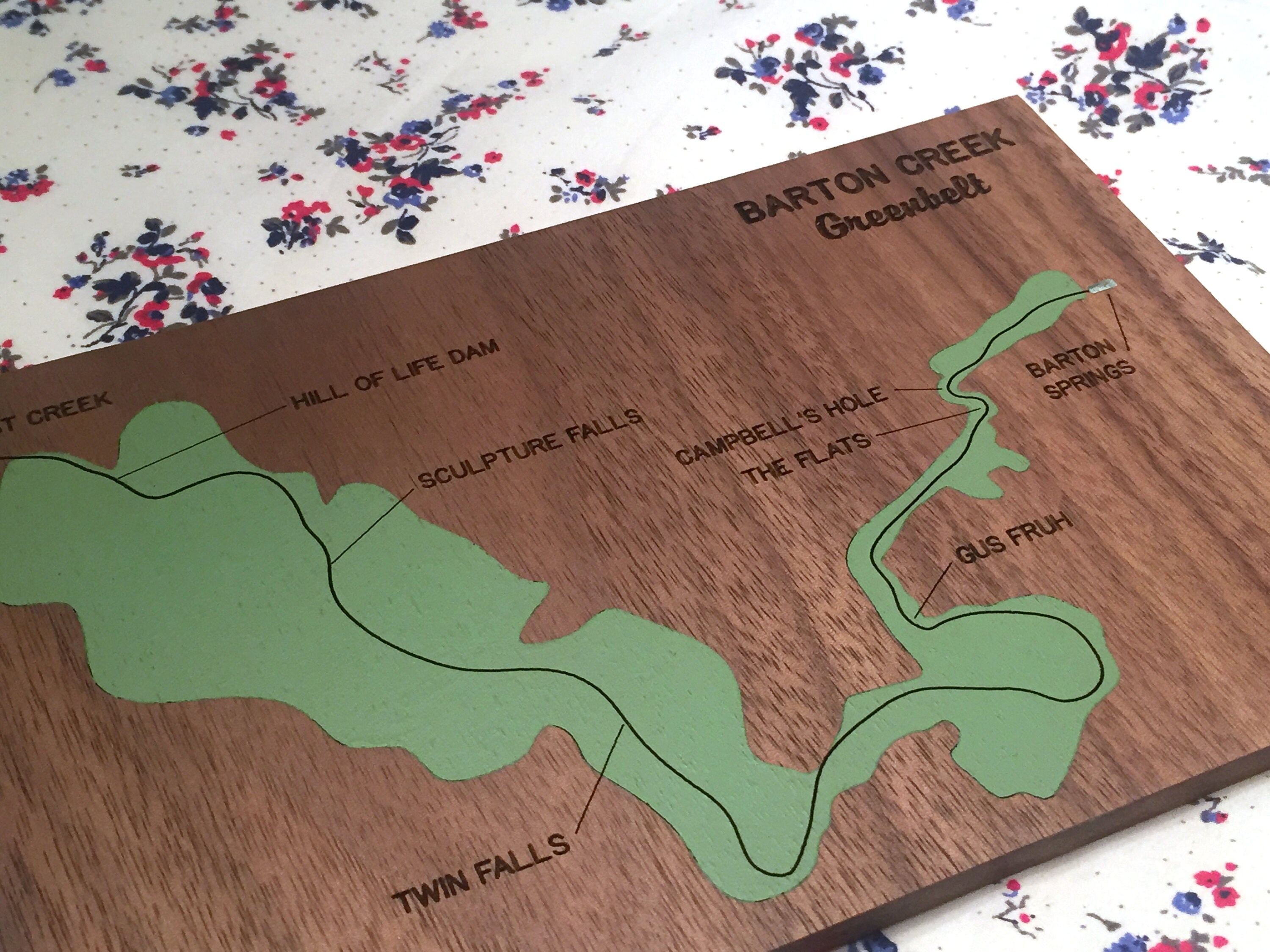 Barton Creek Greenbelt Park Map Art: Handpainted Austin Greenbelt Trail ...