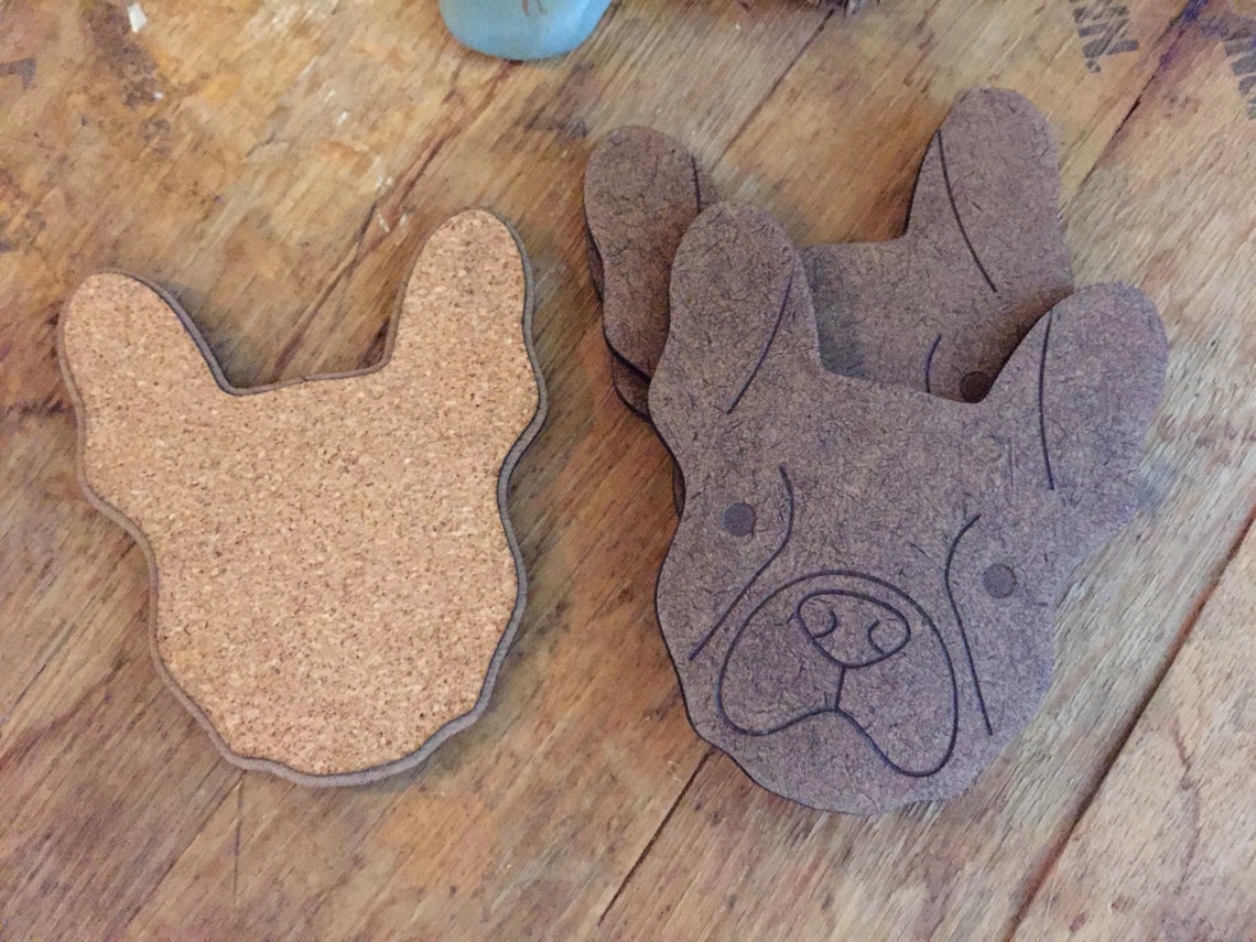 Frenchie Dog Breed Coaster, Set of 4 French Bulldog Coasters With Cork ...
