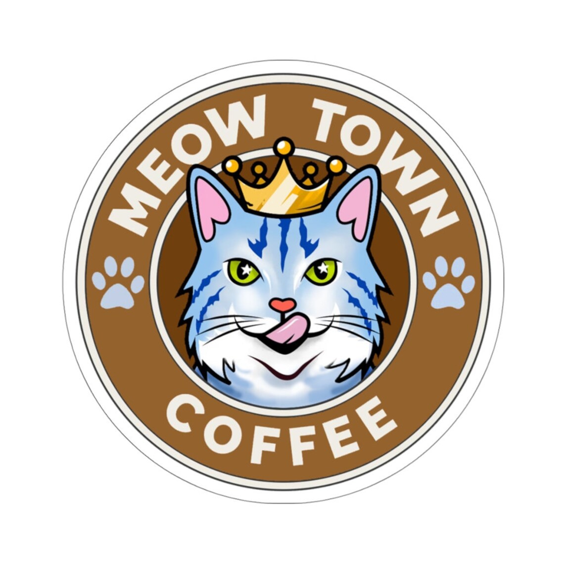 Kiss-Cut Stickers Meow Town Coffee Funny Cute Cartoon Cat | Etsy