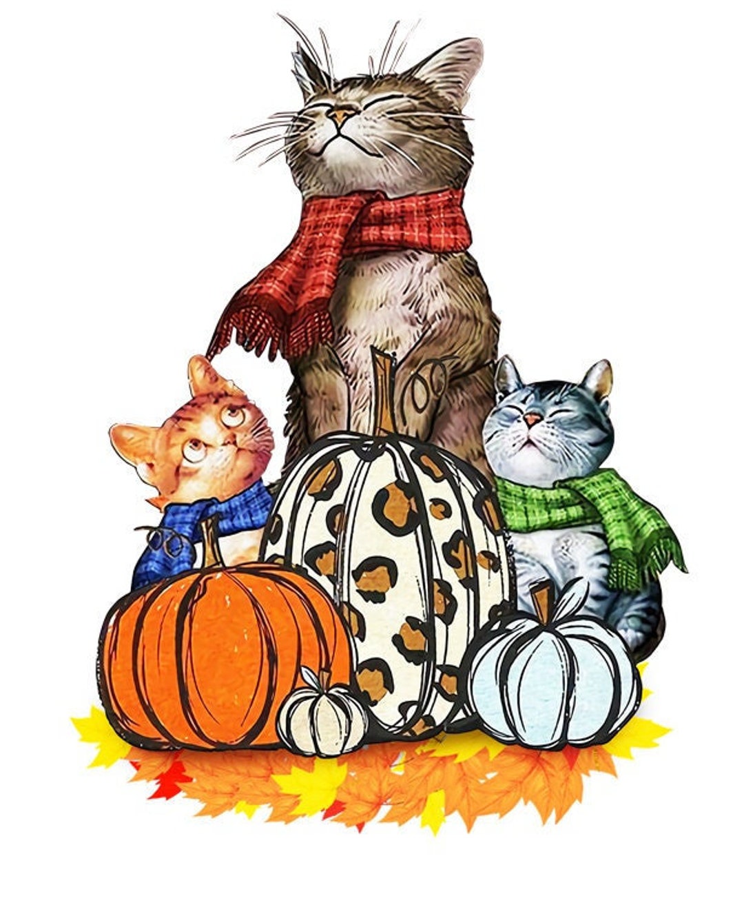 Autumn Cats and Pumpkins, Download, Autumn Leaves, Cats Wearing Scarves ...