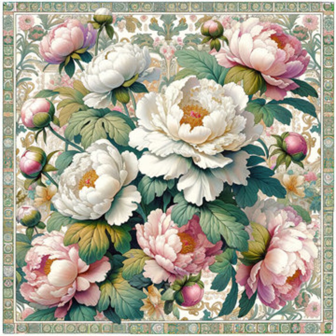 Peony Seamless Chintz Pattern, Downloadable Tile, Chintz Wallpaper ...
