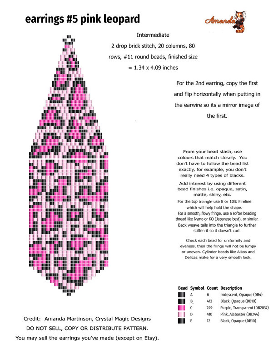 Pink Leopard Print Seed Bead Earrings Pattern (digital Download) - Etsy