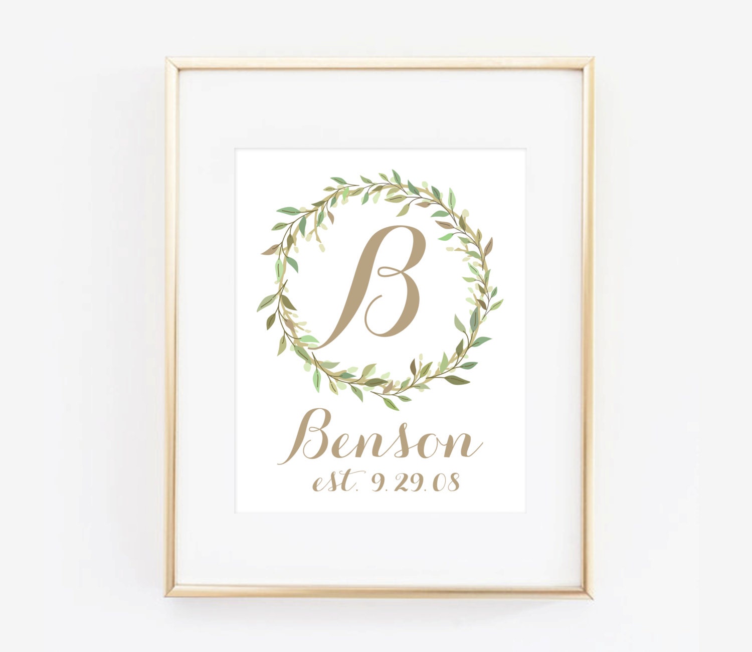 Family Name and Letter Custom Digital Wreath Art Print | Etsy