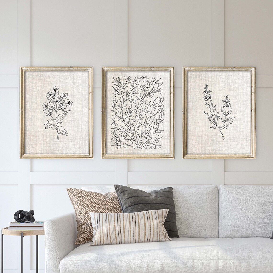 PRINTED Linen Pattern Line Leaves Minimalist Beige Art Prints | Etsy