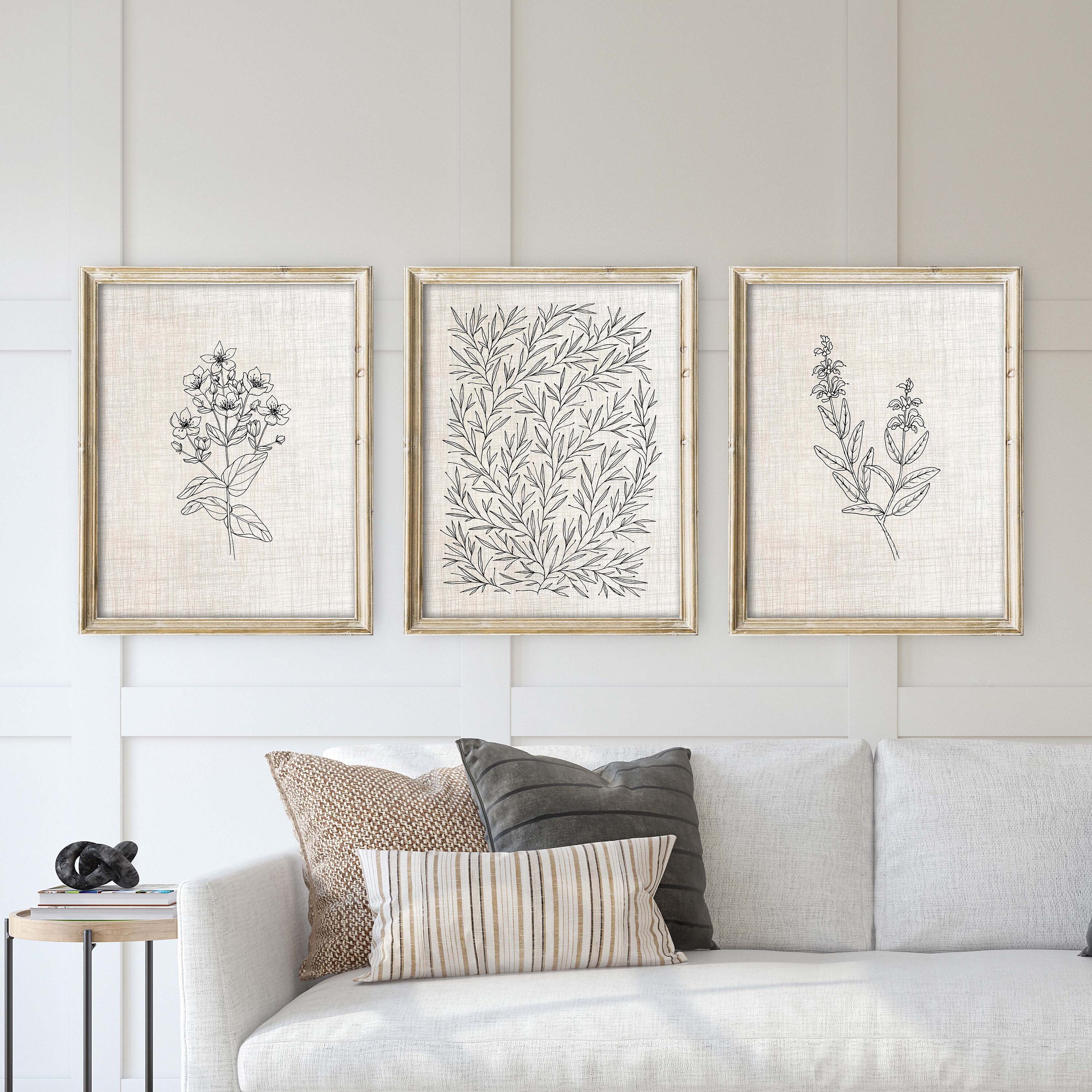 PRINTED Linen Pattern Line Leaves Minimalist Beige Art Prints - Etsy