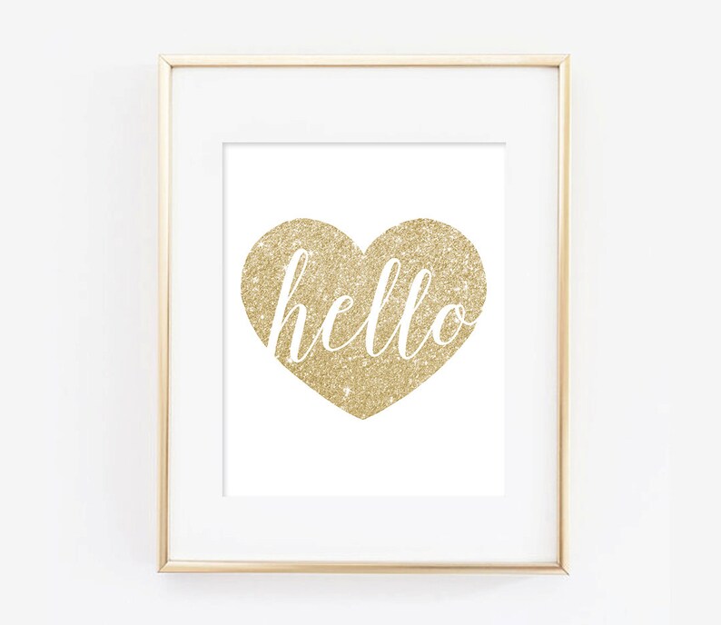Gold Glitter Heart Hello Sign Digital Printable Girls Room - Etsy