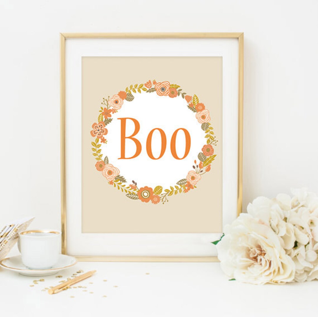 Boo Halloween Orange Digital Printable Wall Art Print - Etsy