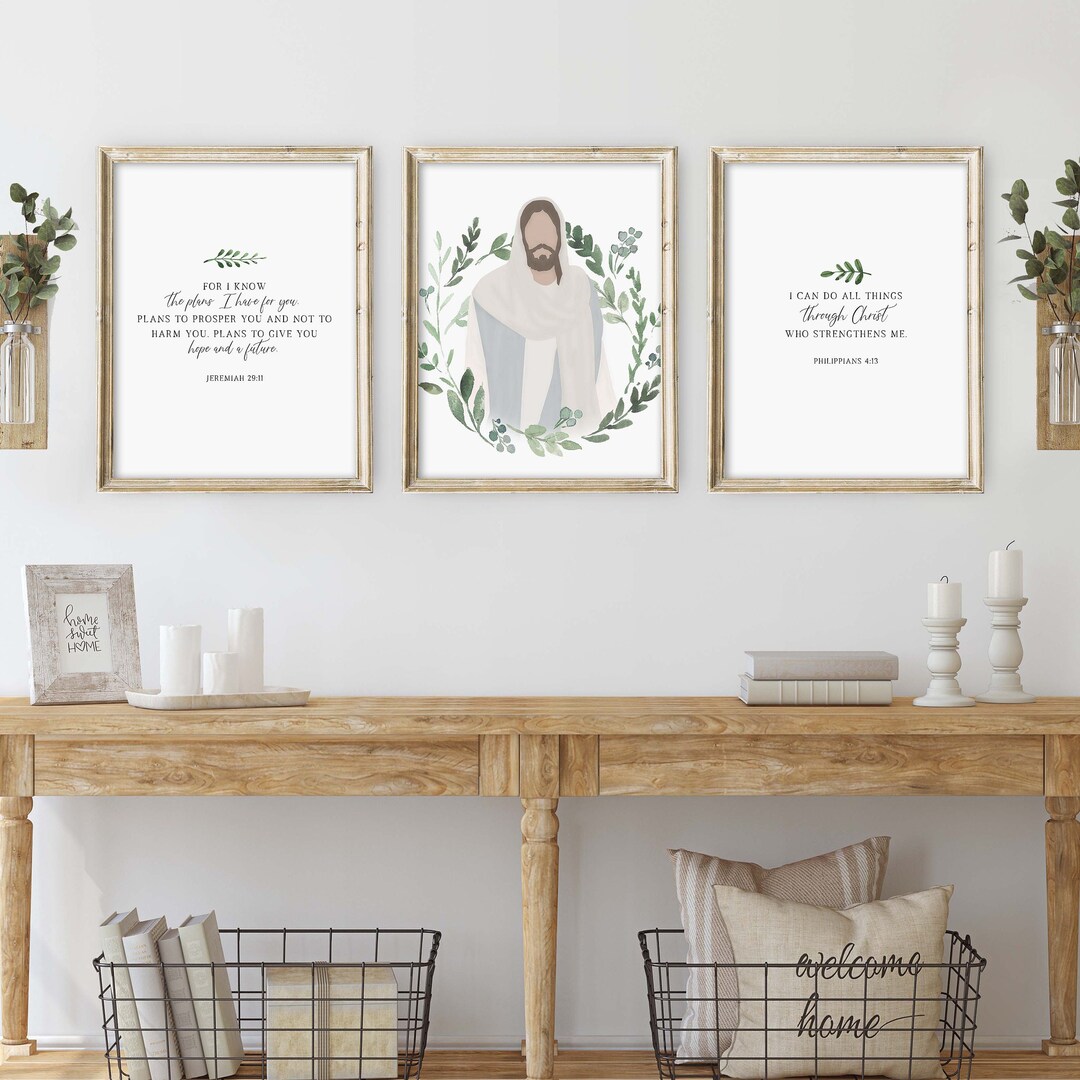 PRINTED Jesus Painting Christian Art Prints - Set of 3 Prints Scripture ...