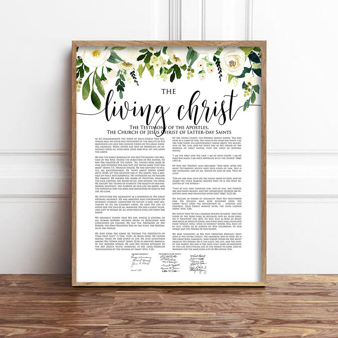 The Living Christ Print, Modern LDS Print, White Floral Living Christ ...